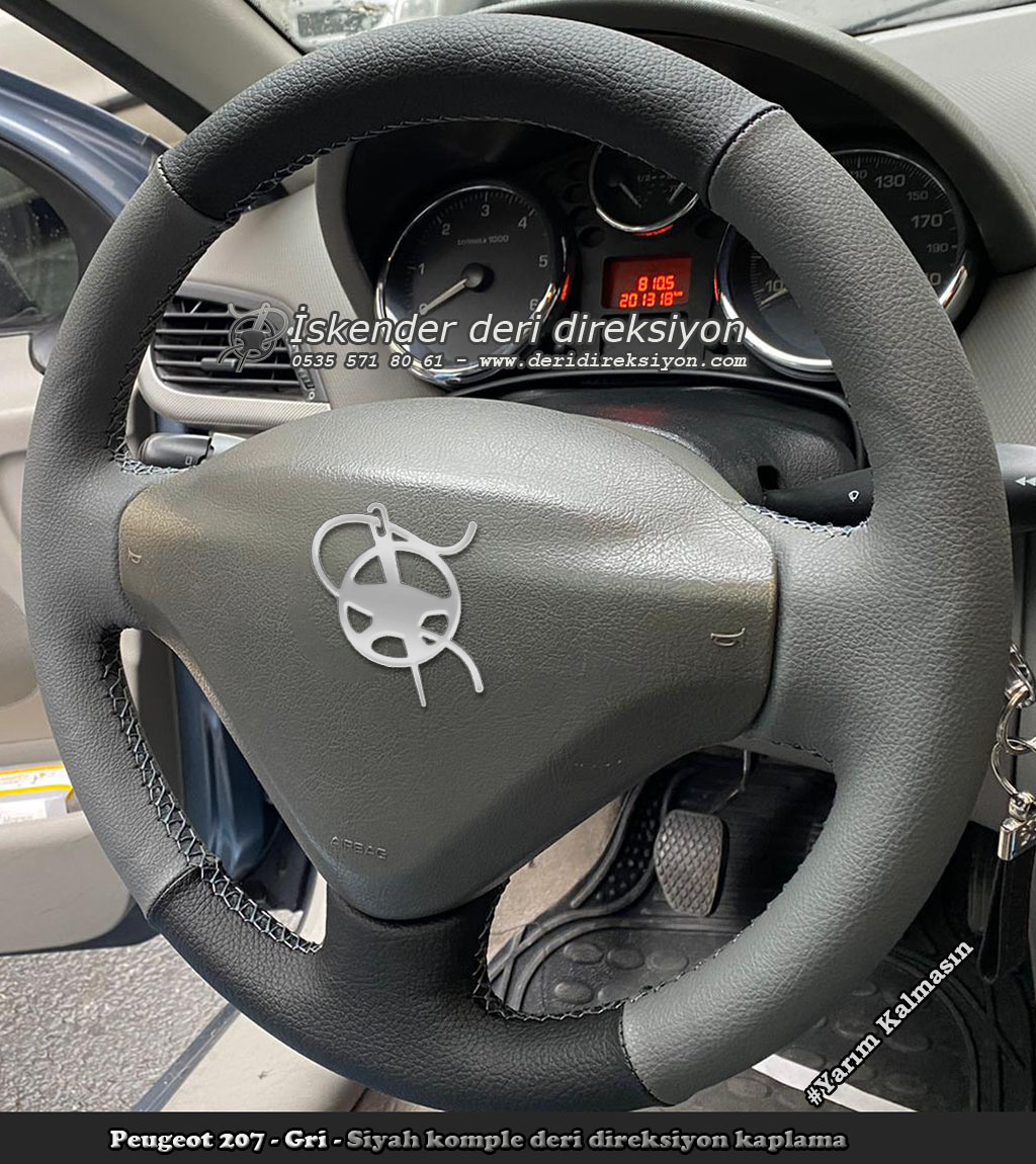 Peugeot-207-Gri-Siyah-komple-deri-direksiyon-kaplama-1 | Iskender deri ...